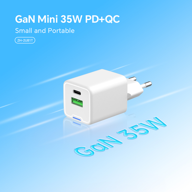 35W GaN Fast Charger USB Type C Dual Ports USB-A+USB-C Power Adapter ...